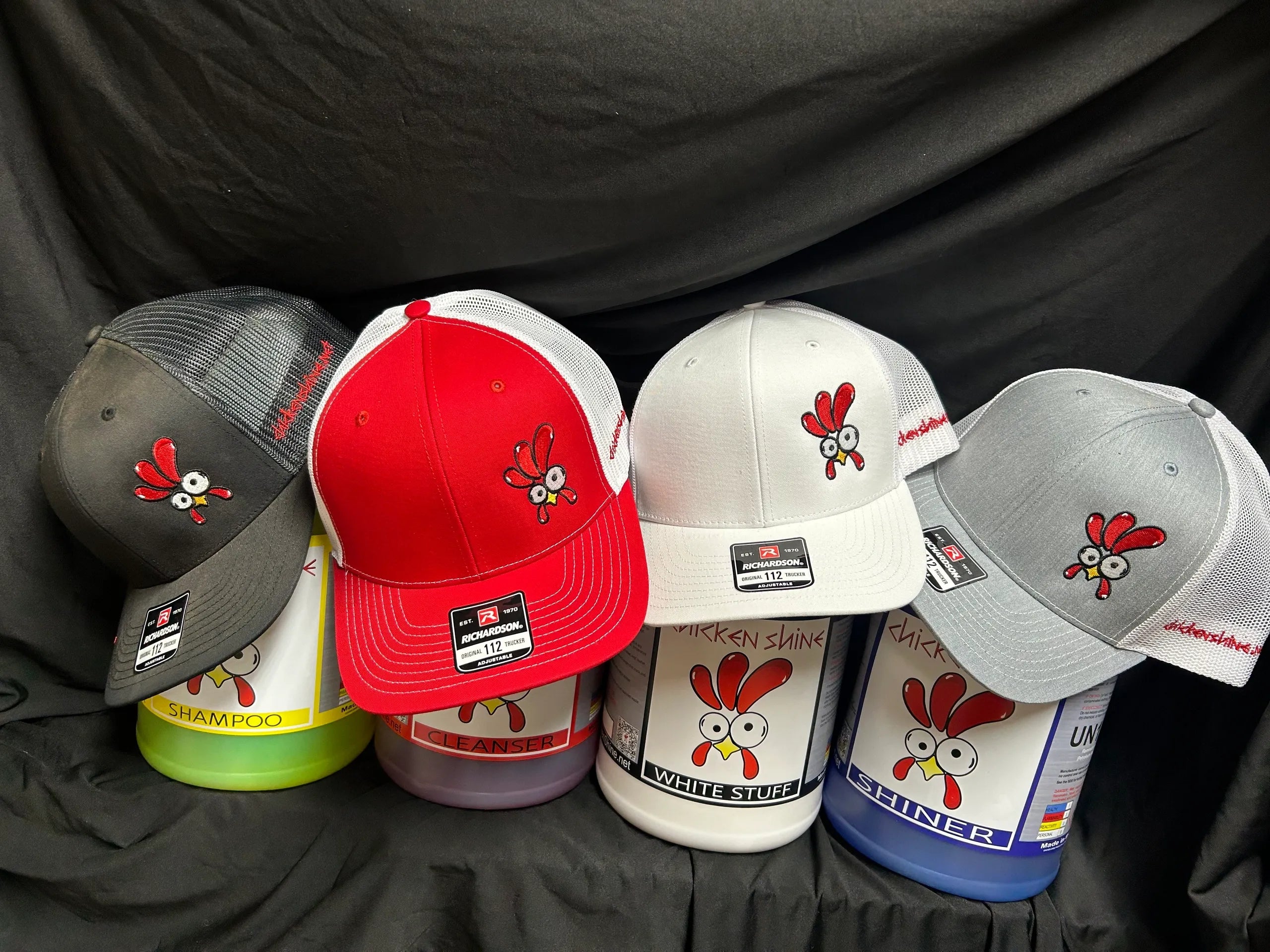 Official Chicken Shine Richardson 112 Trucker Hat (Black, Red, Gray, White)